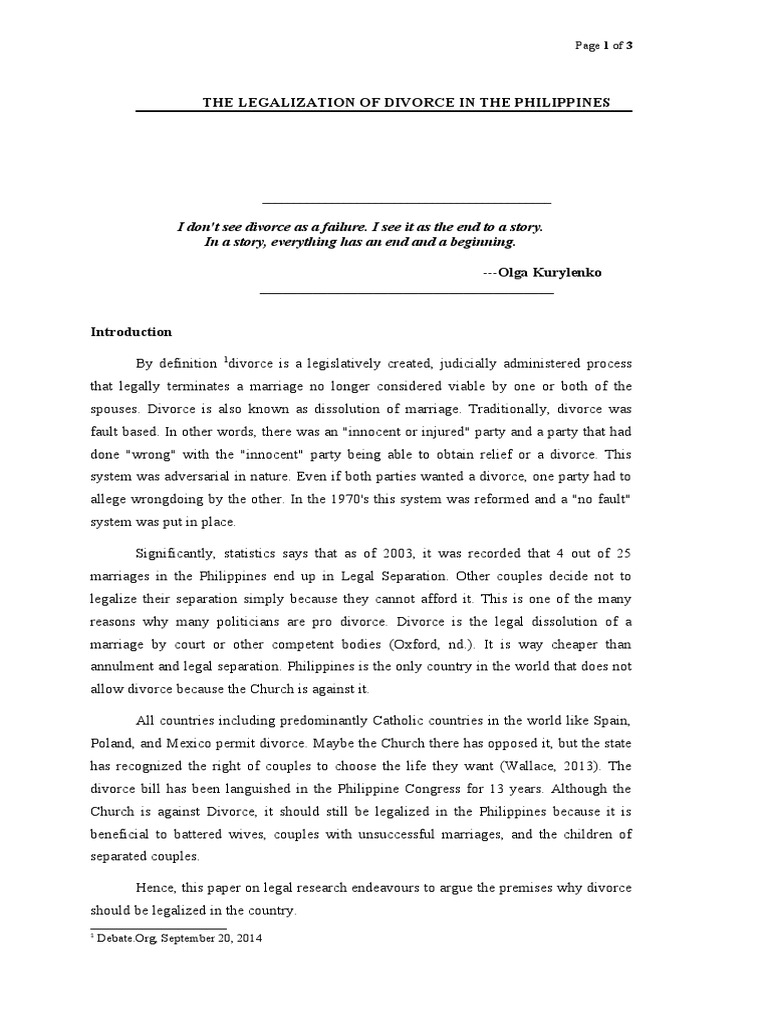The Legalization of Divorce in The Philippines | PDF | Divorce | Marriage