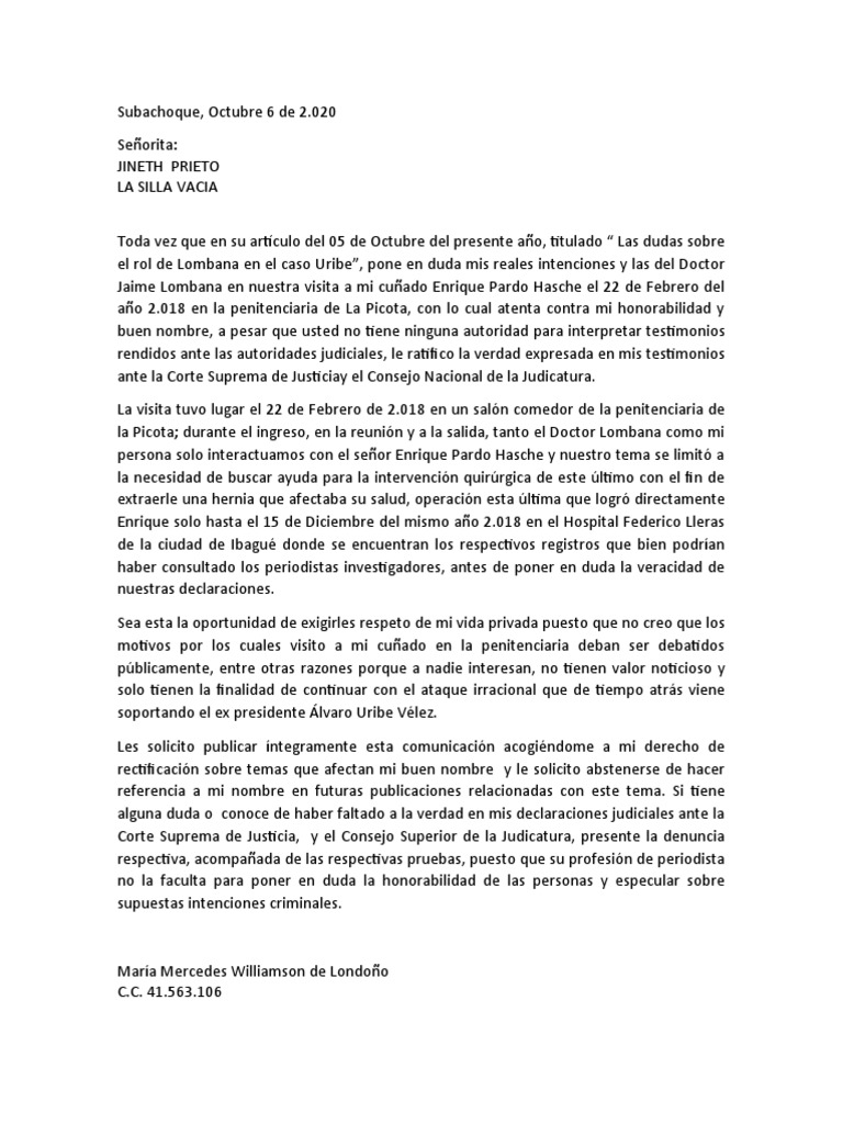 Carta María Mercedes Williamson | PDF | Gobierno | Justicia