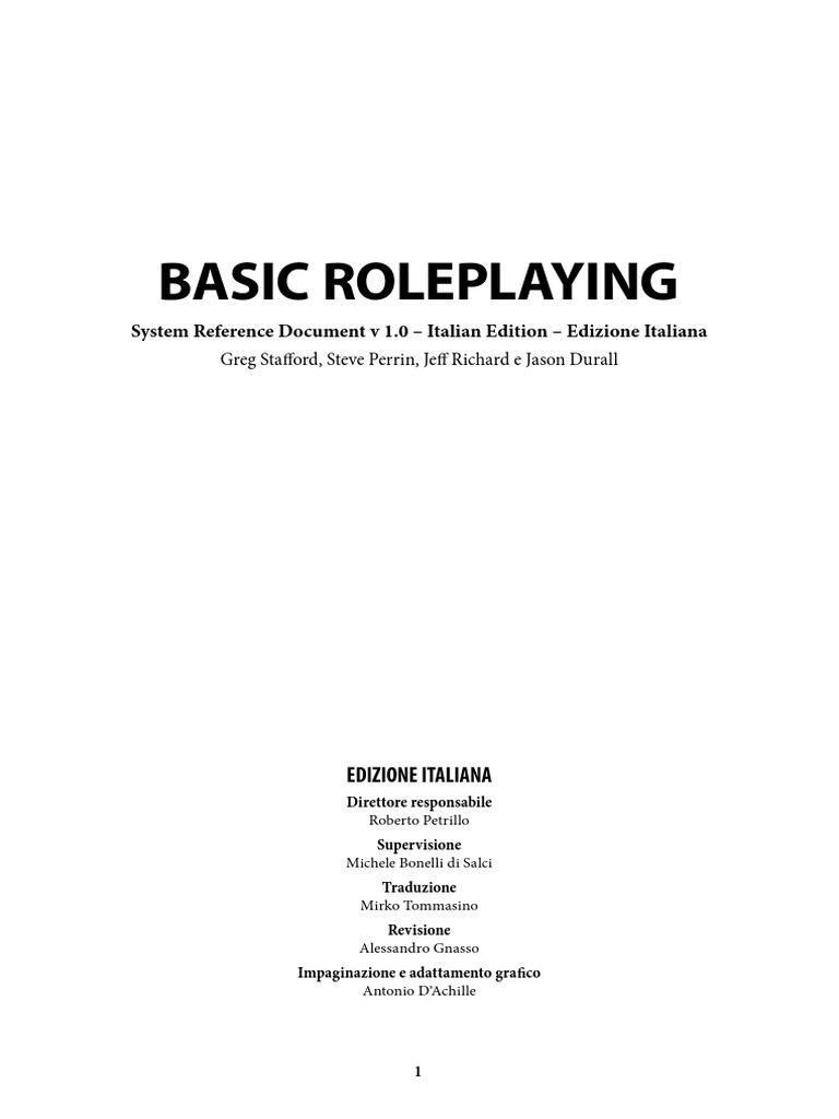 Basic Roleplaying: System Reference Document V 1.0 - Italian Edition - Edizione Italiana | PDF ...