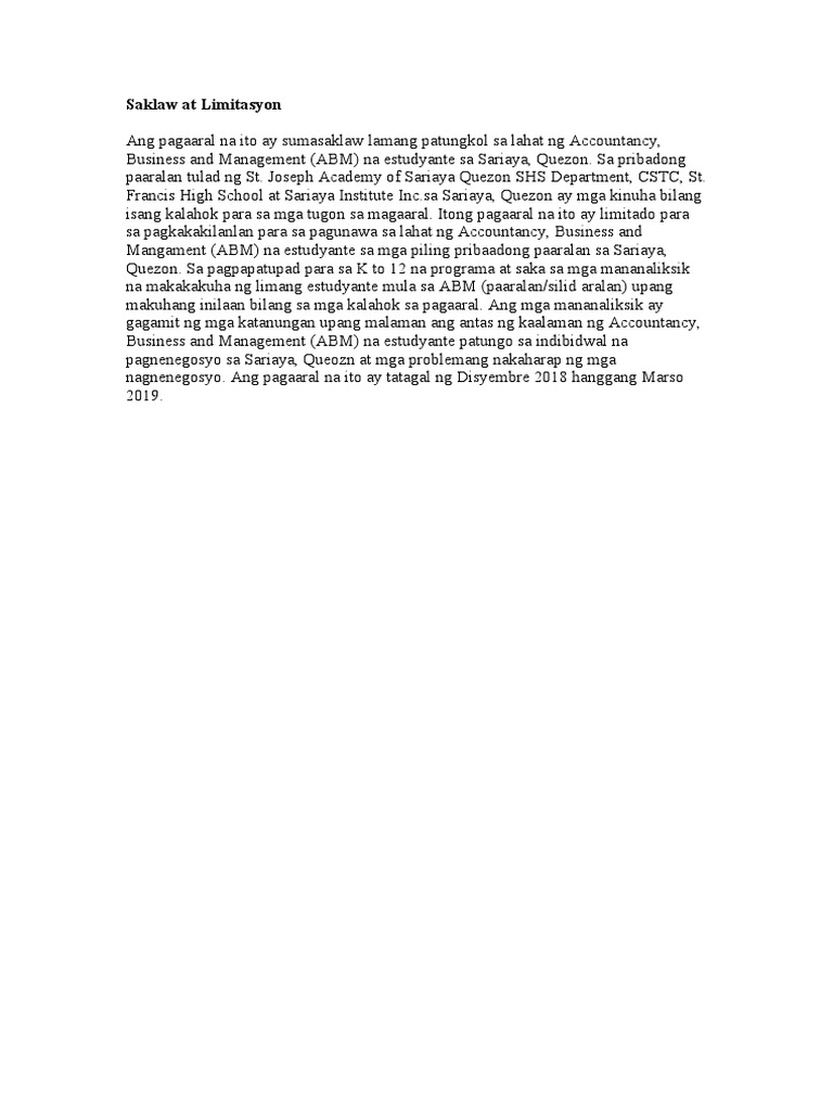 Saklaw at Limitasyon | PDF