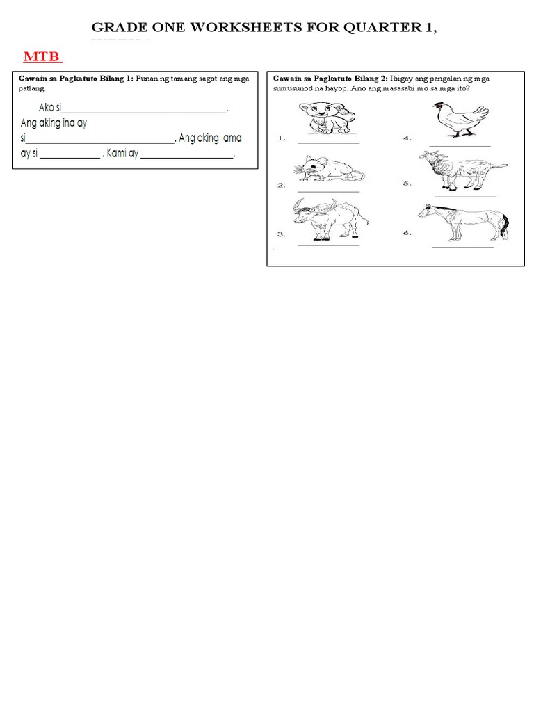 Sample Worksheets For Quarter 1 Week 1 | PDF