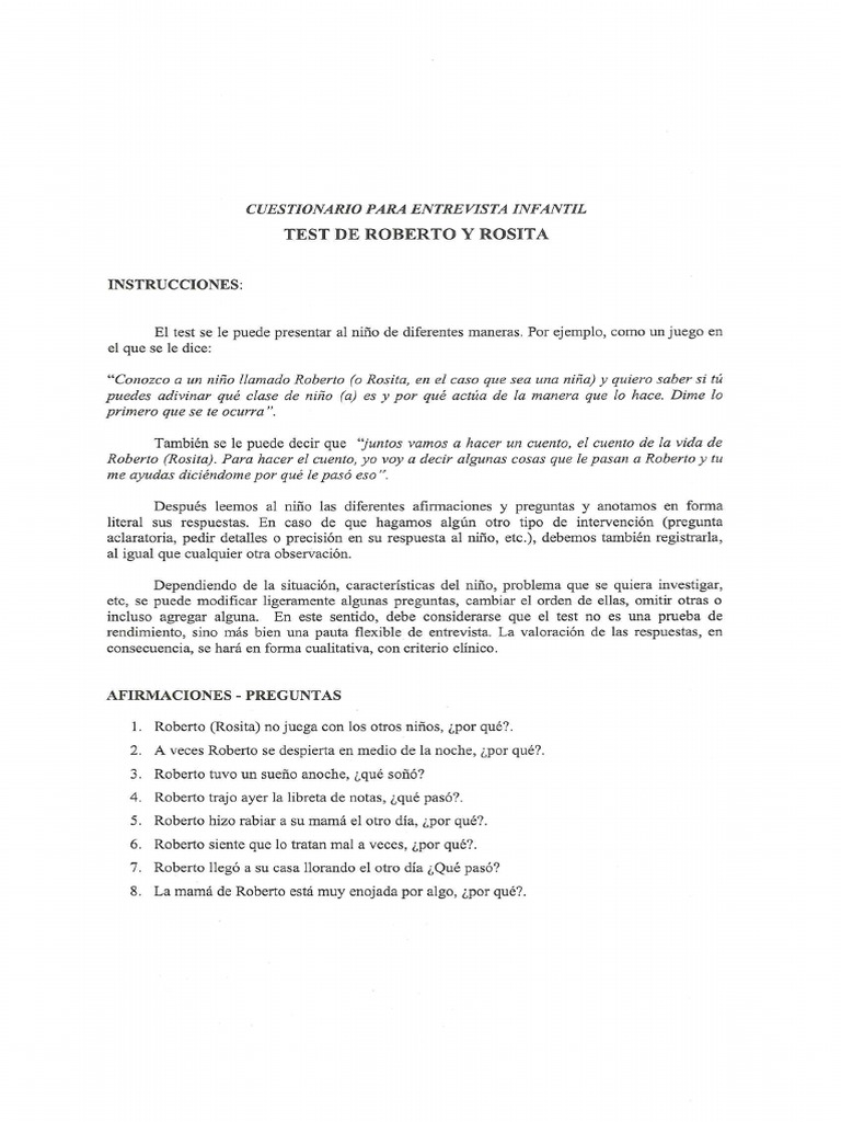 Test de Roberto y Rosita | PDF