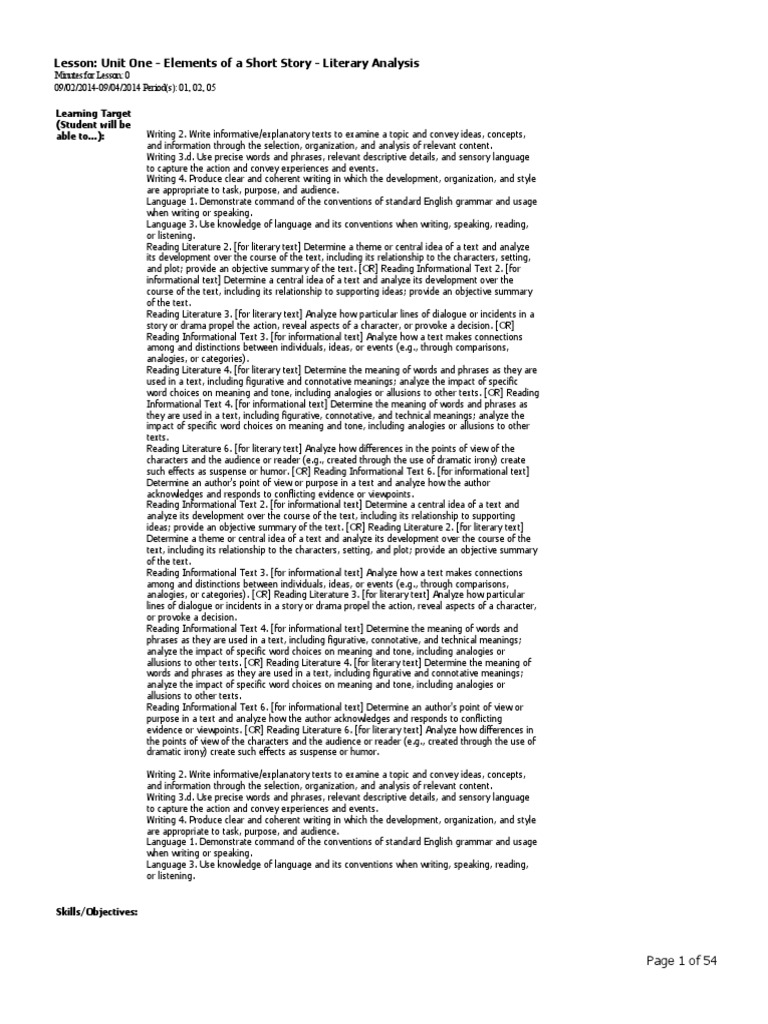 Analyze Elements of Short Stories and Literary Analysis | PDF | Reading ...