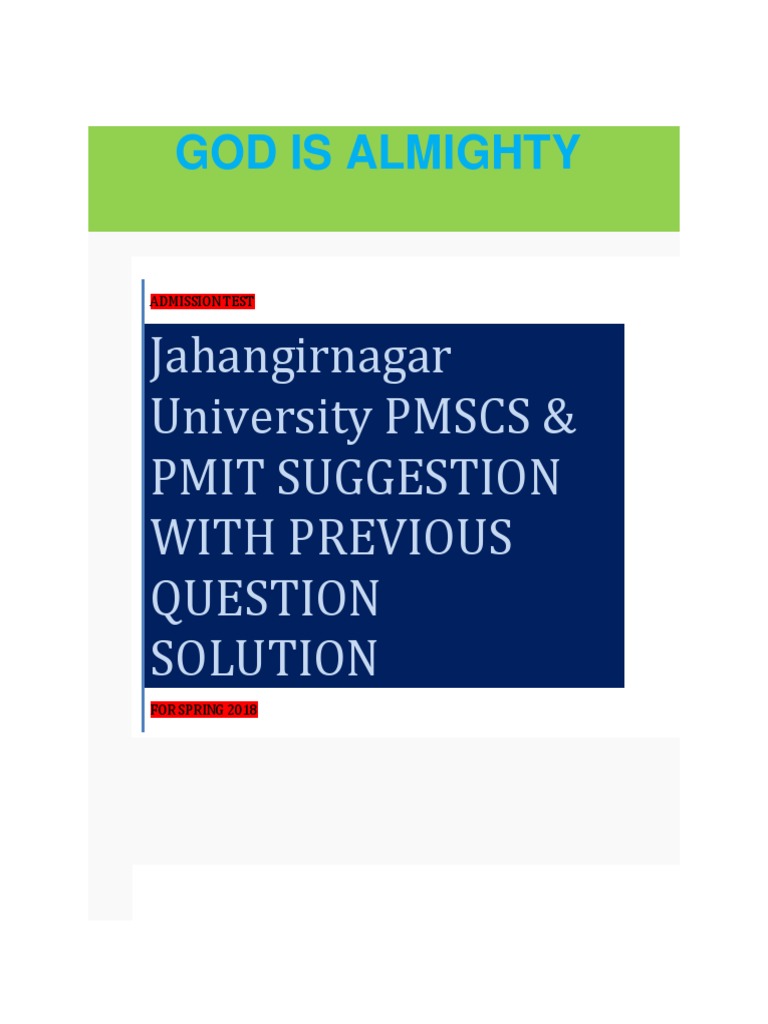 God Is Almighty: Jahangirnagar University PMSCS & Pmit Suggestion With ...