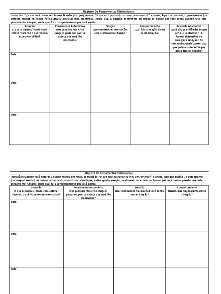Registro de Pensamentos Disfuncionais | PDF | Sentimento | Emoções