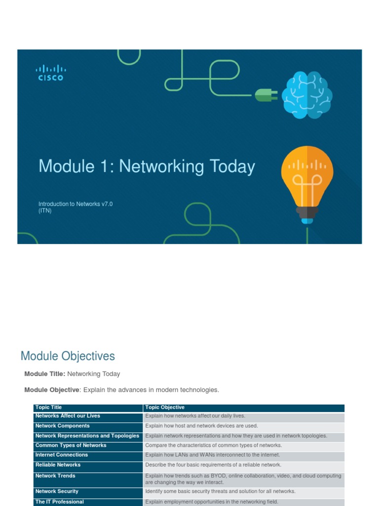 Module 1: Networking Today: Introduction To Networks v7.0 (ITN) | PDF | Internet Access | Cisco ...
