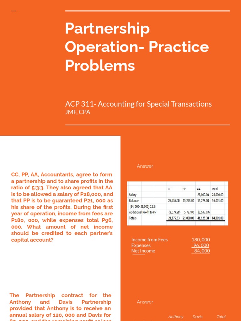 Partnership Operations Practice Problems | PDF | Partnership | Expense