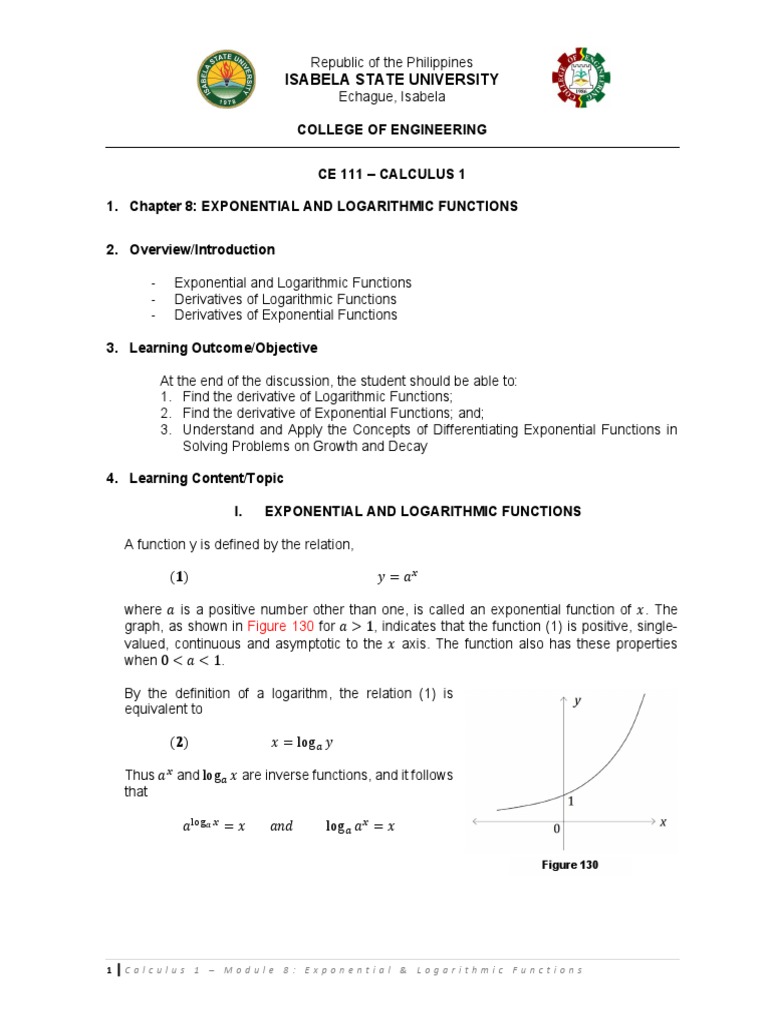 Diff. Calc. Module 8 Exponential & Logarithmic Functions | PDF | Logarithm | Exponential Function