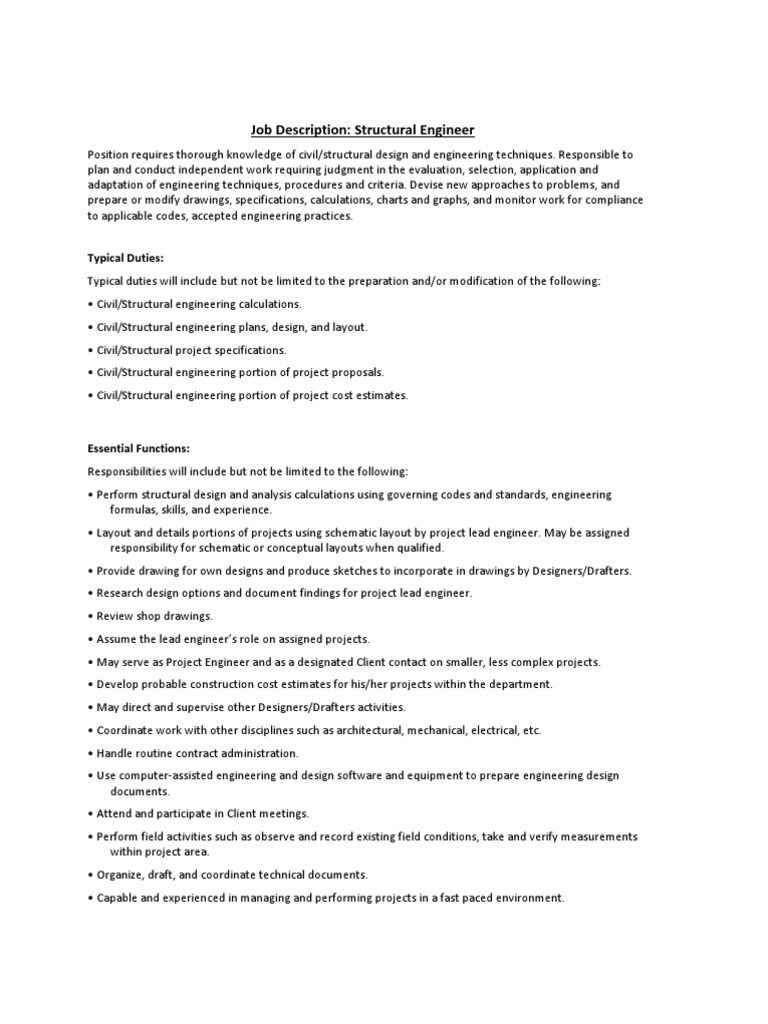 Structural Engineer Job Description PDF | PDF | Engineer | Engineering