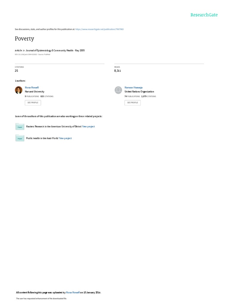 Poverty: Journal of Epidemiology & Community Health May 2005 | PDF ...