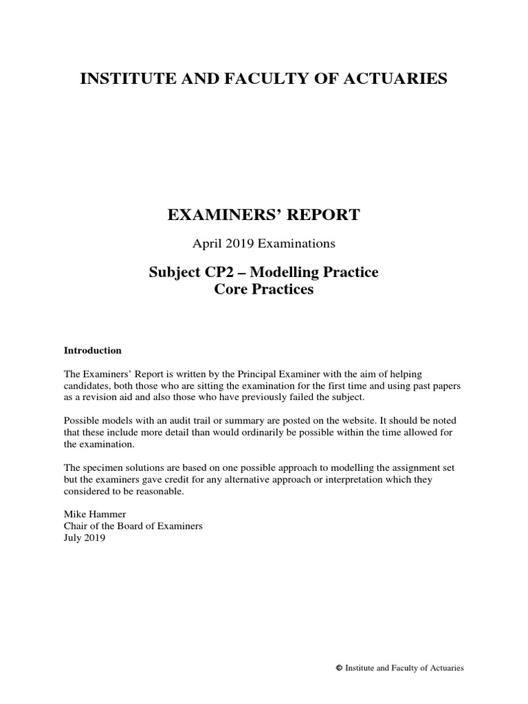 Institute and Faculty of Actuaries: Subject CP2 - Modelling Practice Core Practices | PDF ...