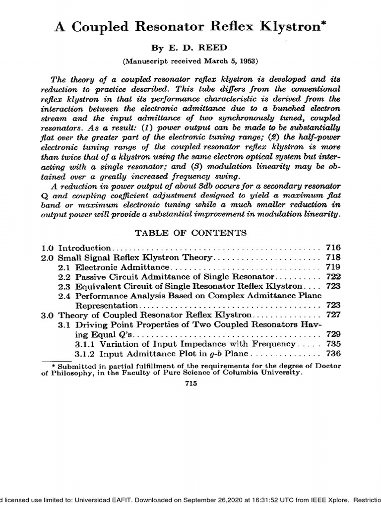 A Klystron": Coupled Resonator Reflex | PDF | Resonance | Electrical Network