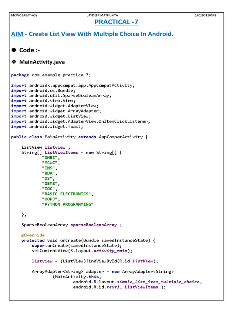 Practical - 7: Code | PDF | Android (Operating System) | Software Engineering