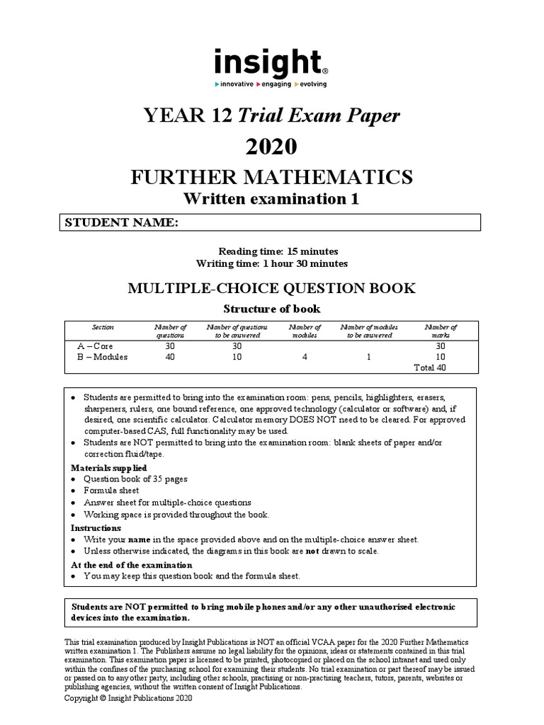 Year 12 Further Mathematics: Trial Exam Paper | PDF | Interest ...