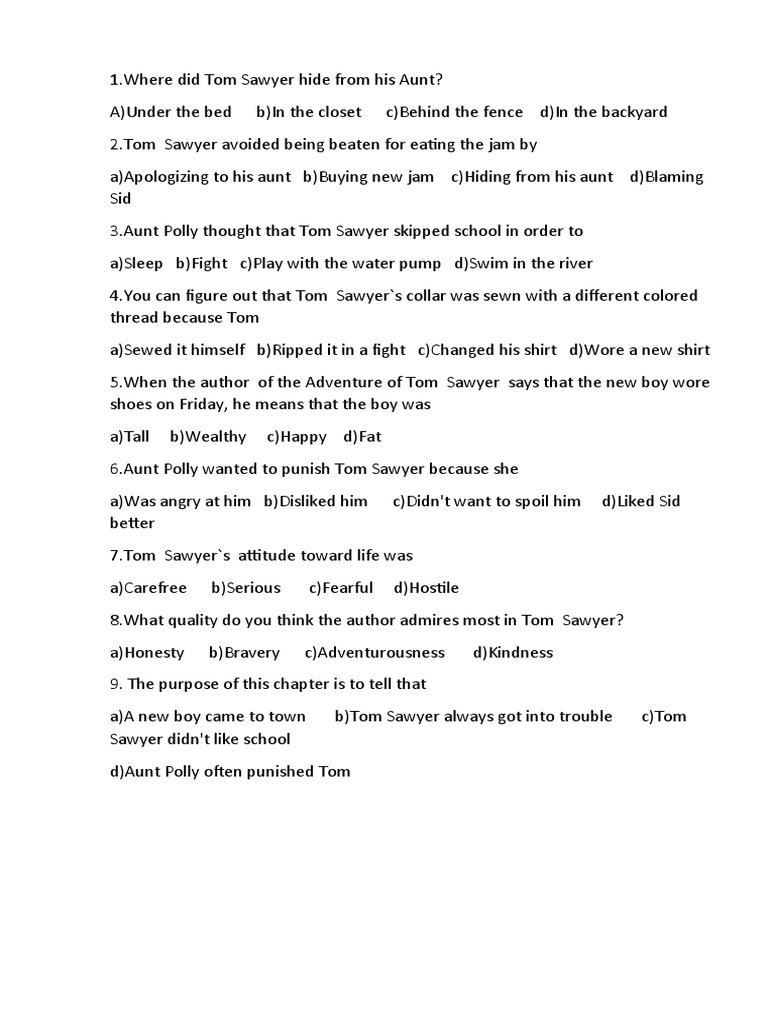 Test Tom Sawyer | PDF | The Adventures Of Tom Sawyer