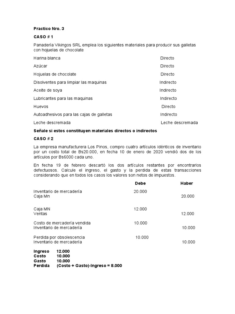 Practico Nro. 4 Materiales Directos e Indirectos - GAstos Pérdidas | PDF