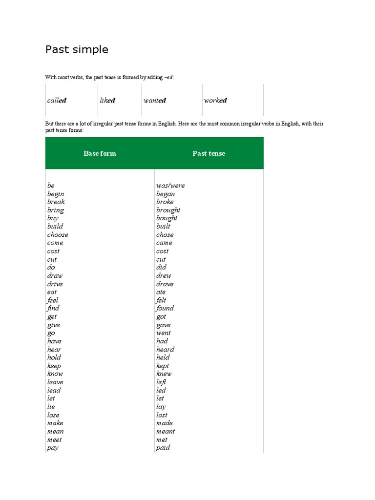 Past Simple: Base Form Past Tense | PDF | Grammar