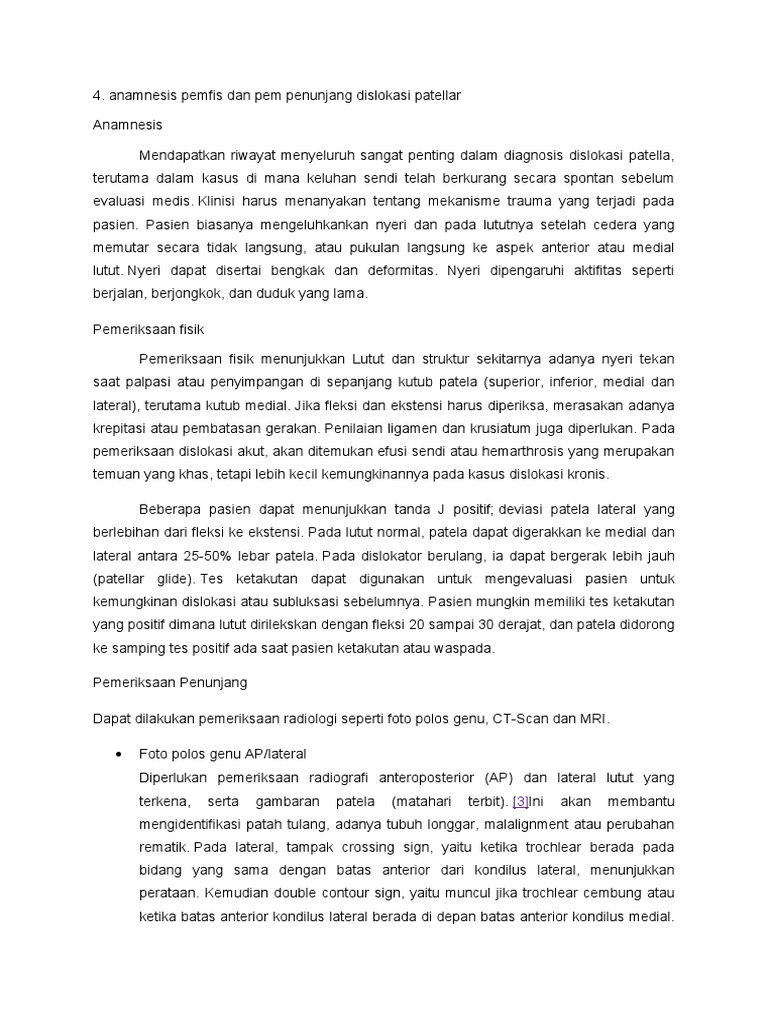 Anamnesis Pemfis Penunjang Patella Dislocation | PDF