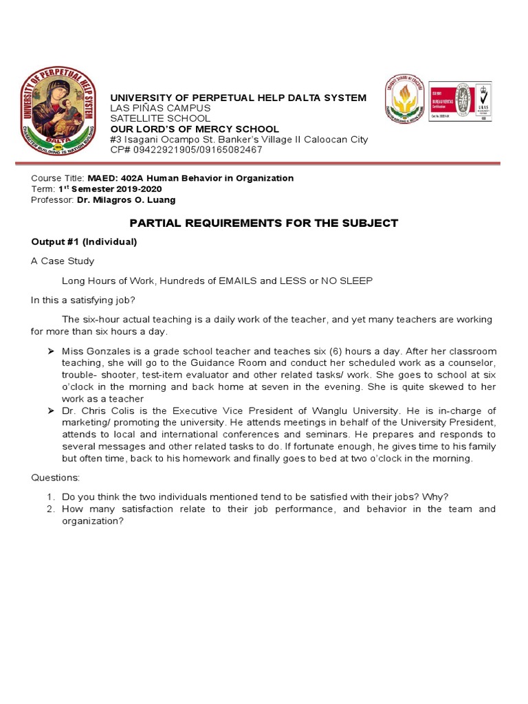 Partial Requirements For The Subject: University of Perpetual Help ...