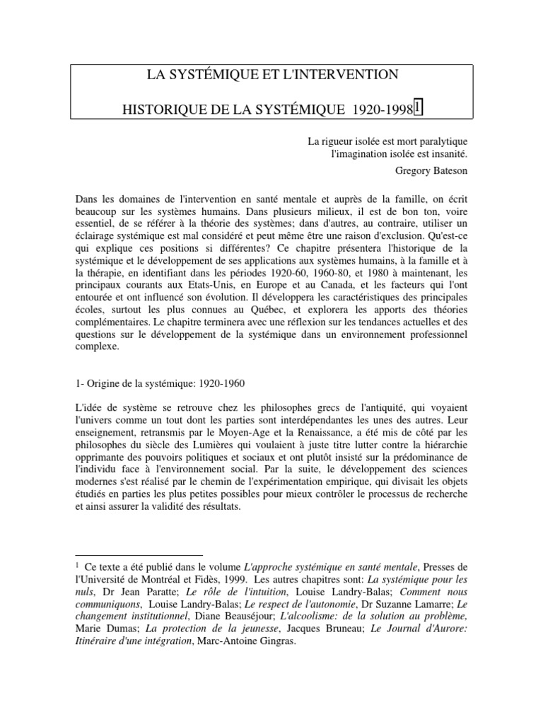 Histoire de la thérapie systémique | PDF | Cybernétique | Psychothérapie