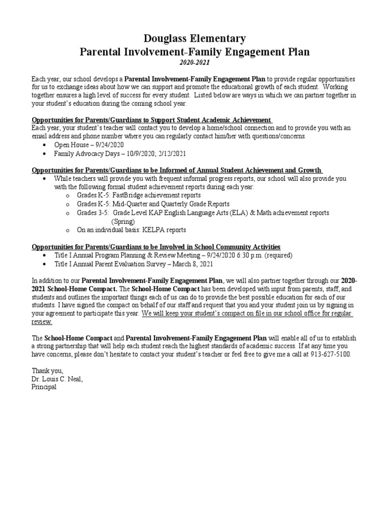 Title I Parental-Family Involvement Plan Template 20-21 | PDF ...
