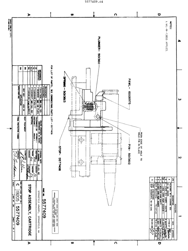 (M2HB Browning Machine Gun .50 Cal) Stop Assy, Cartridge DWG No ...