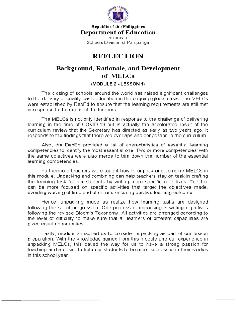 LDM2 REFLECTION Module 2 Lesson 1 | PDF