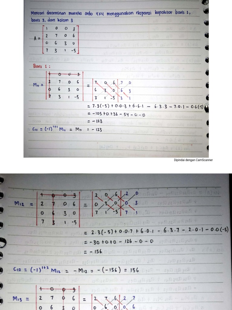 Determinan Matriks Ordo 4x4 Menggunakan Ekspansi Kofaktor | PDF