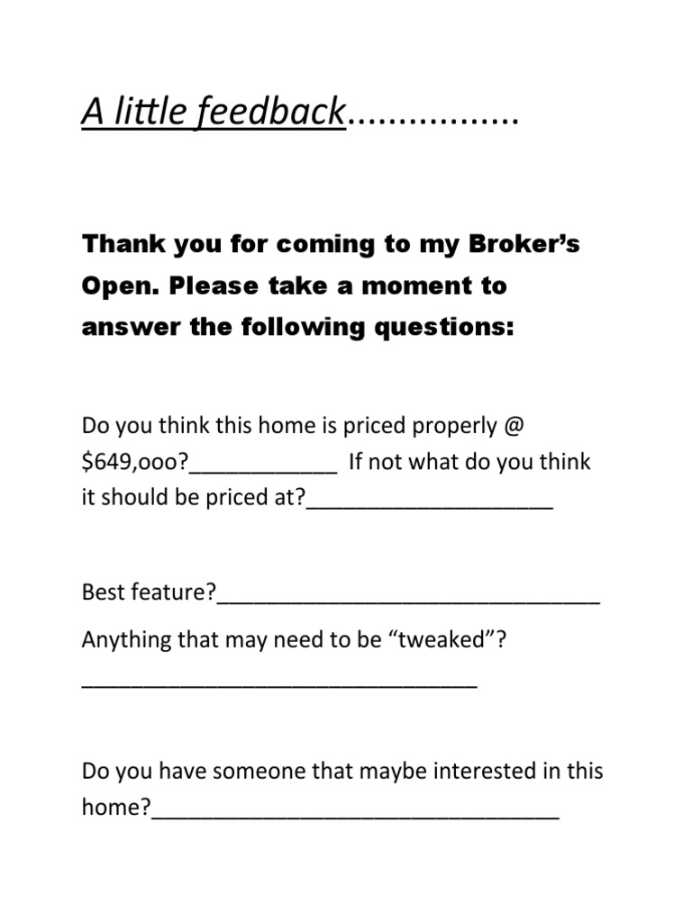 Broker's Open Feedback Form | PDF