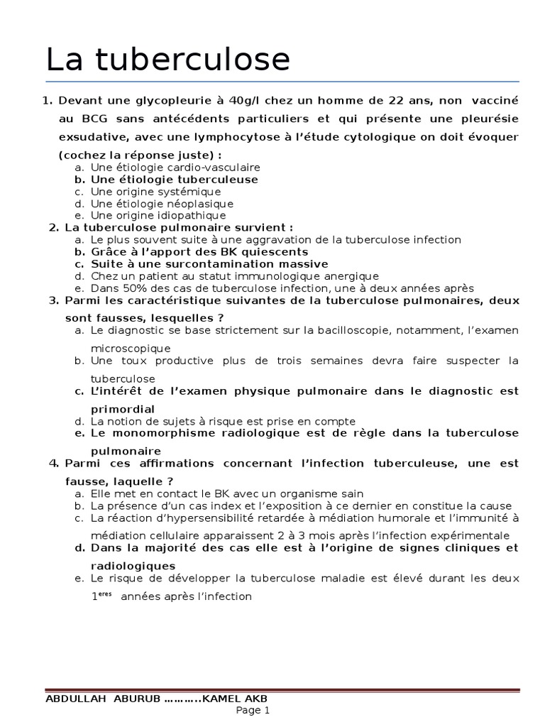 QCMs Pneumo | PDF | Tuberculose | Cancer du poumon