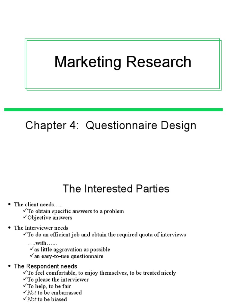Marketing Research: Chapter 4: Questionnaire Design | PDF ...