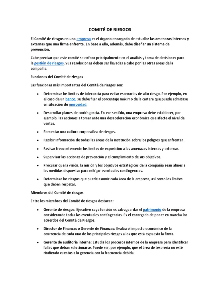 Comité de Riesgos en Una Empresa | PDF | Riesgo | Toma de decisiones