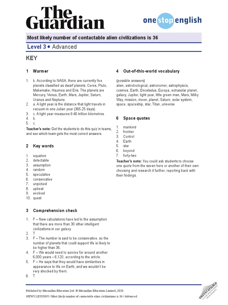 News Lessons Alien Civilizations Advanced Answer Key 980235 | PDF ...