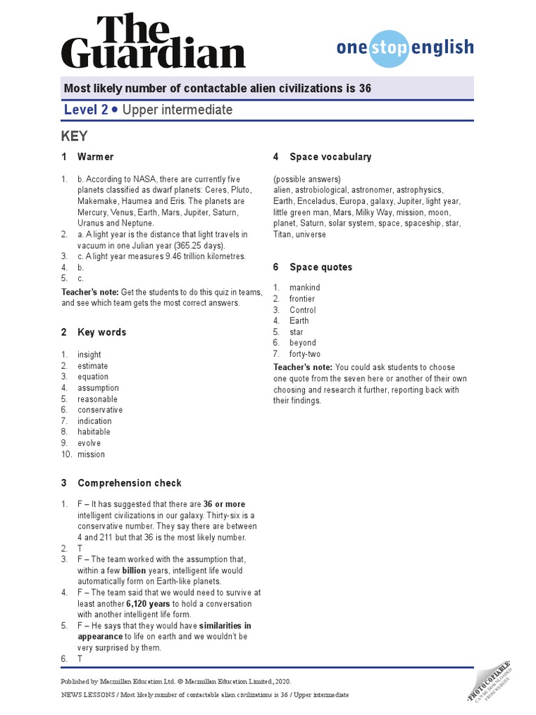 News Lessons Alien Civilizations Upper Intermediate Answer Key 794800 ...