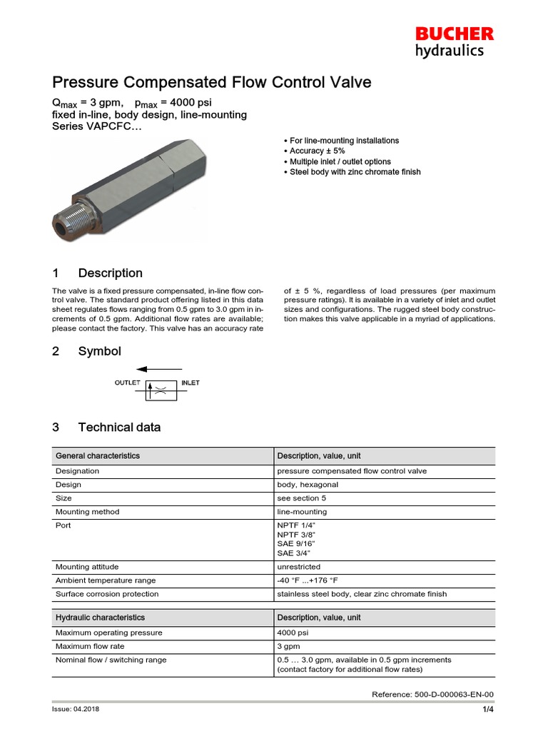 Pressure Compensated Flow Control Valve: 1 Description | PDF | Valve ...