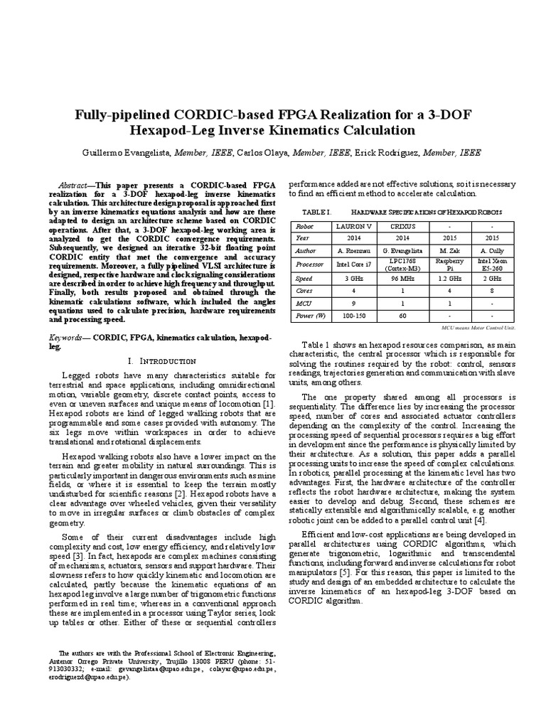 Fully-Pipelined CORDIC-based FPGA Realization For A 3-DOF Hexapod-Leg ...