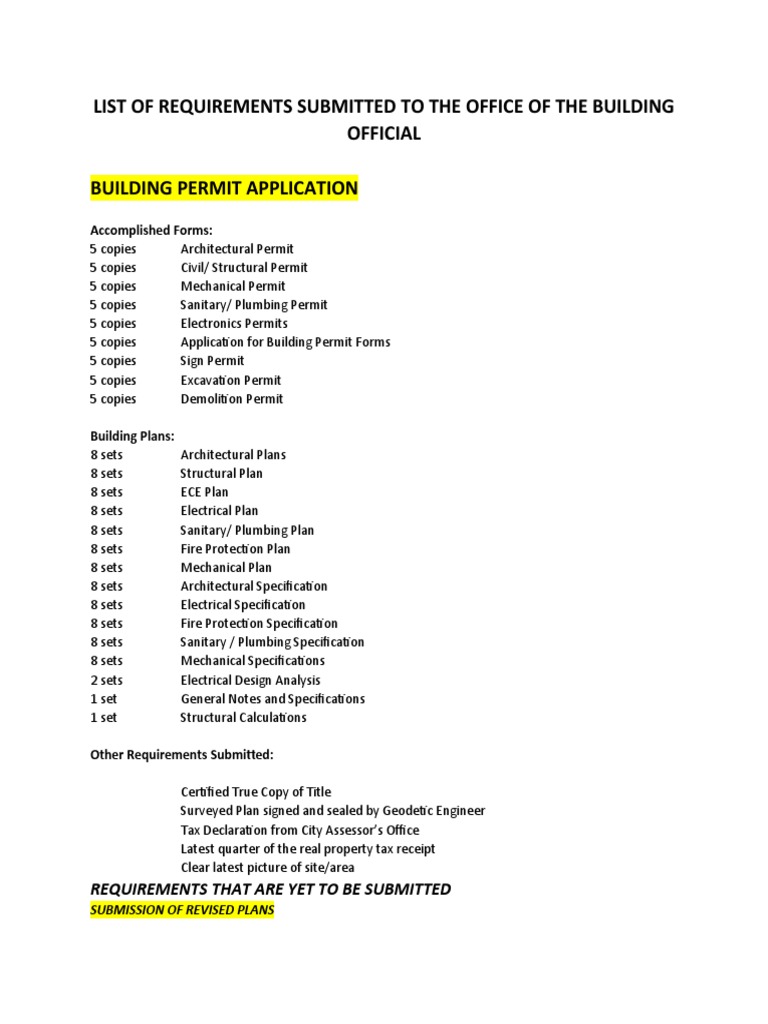 01.27.2020 Checklist of Building Permit Requirements | PDF | Government ...