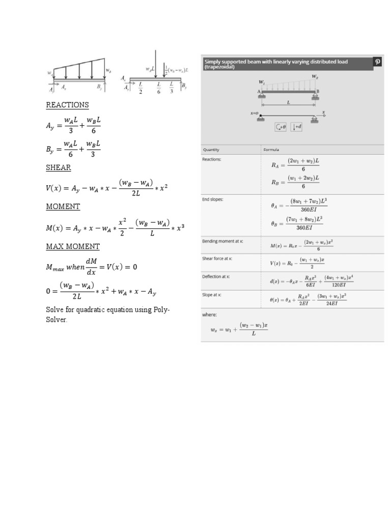 Triangular Beam Analysis and Reactions | PDF