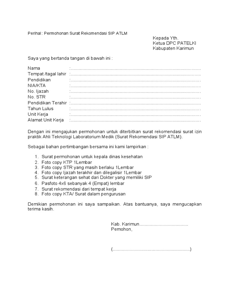 Formulir Permohonan Rekomendasi Patelki | PDF