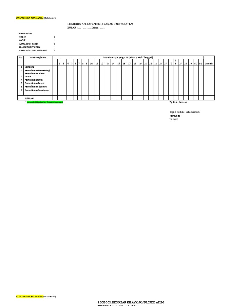 Contoh Log Book ATLM Bulanan dan Tahunan | PDF