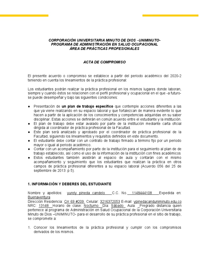 Acta de Compromiso Laboral - Subir | PDF | Business