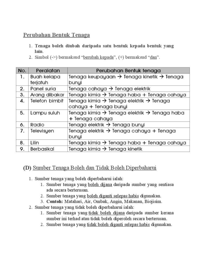 Perubahan Bentuk Tenaga | PDF
