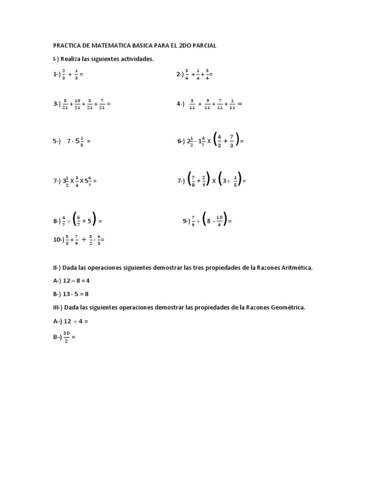 Práctica de Matemáticas Básicas 2do Parcial | PDF | Enseñanza de ...