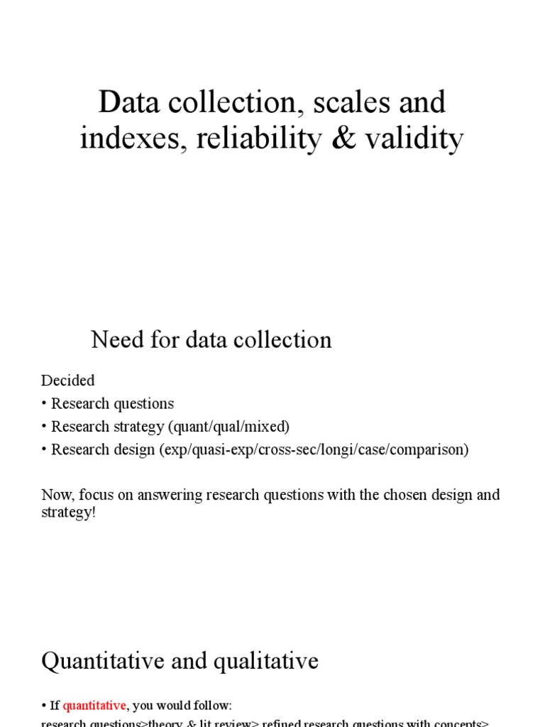Data Collection, Scales and Indexes, Reliability & Validity | PDF ...