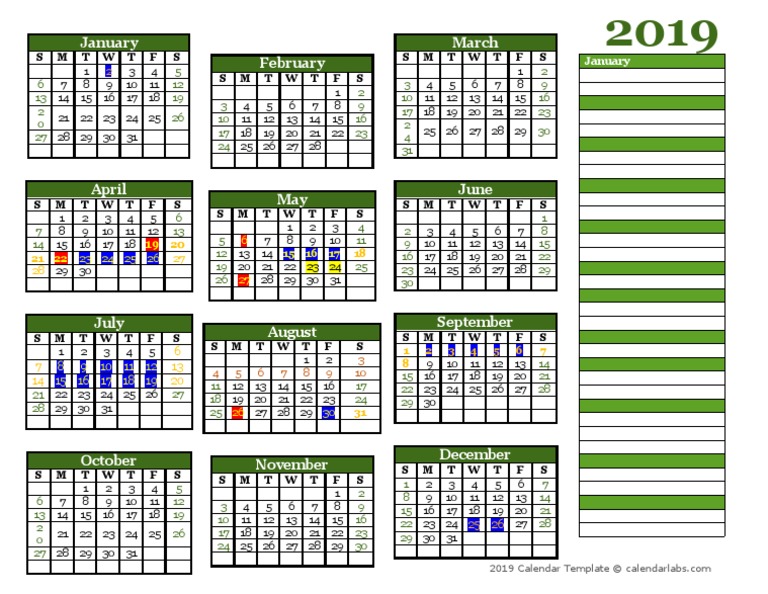 2019 Yearly Calendar Landscape 06 | PDF
