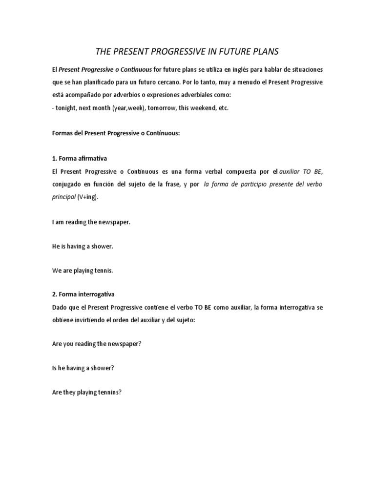 Material Blog The Present Progressive in Future Plans | PDF | Verbo ...