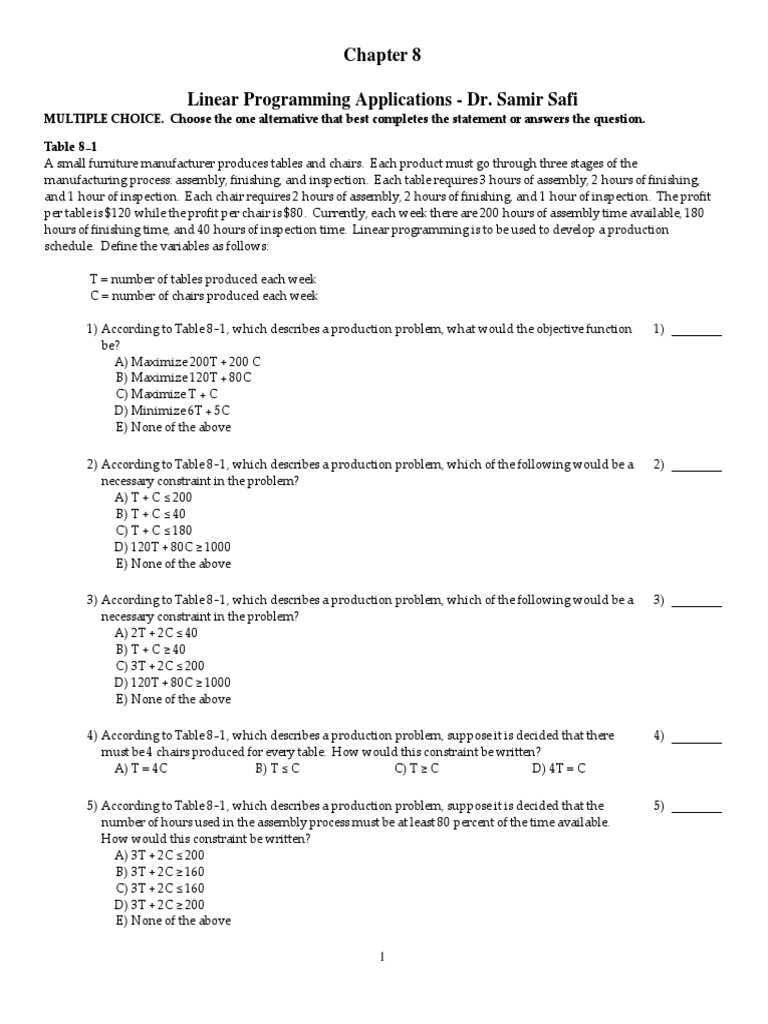 Linear Programming Applications - Dr. Samir Safi | PDF | Linear ...