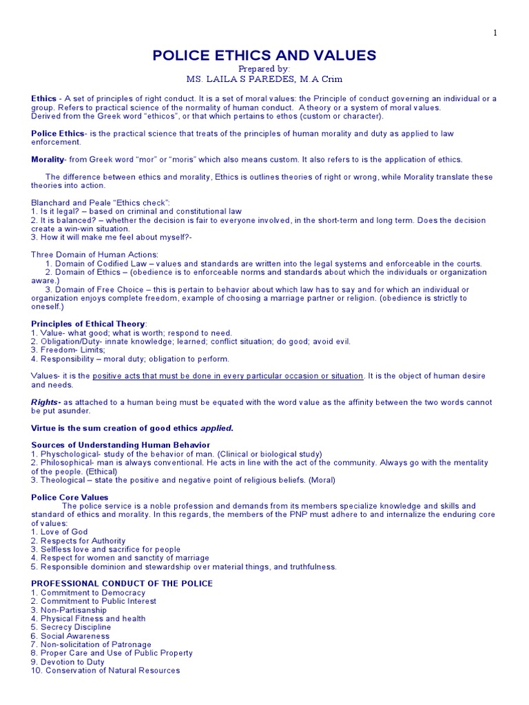 Police Ethics and Values | PDF | Civil And Political Rights | Social ...