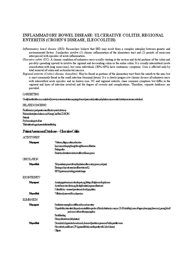 Nursing Care Plan For Inflammatory Bowel Disease | PDF | Crohn's ...