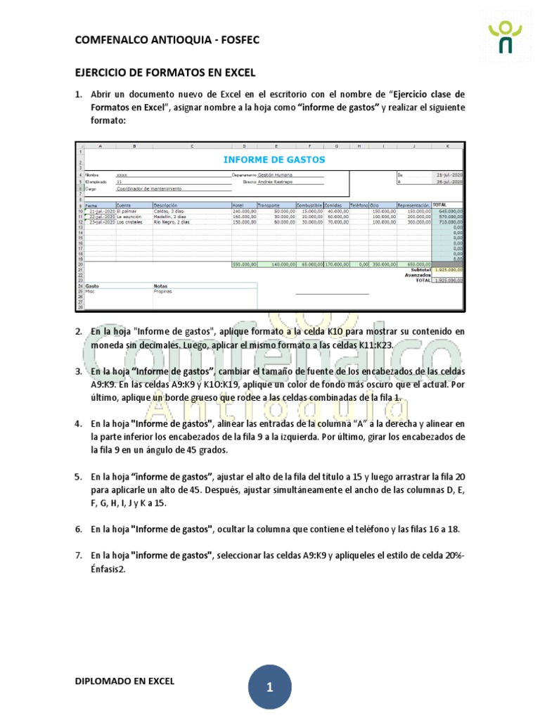 1 Ejercicio de Formatos en Excel | PDF